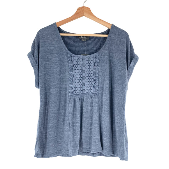 Belldini | Tops | Belle By Beldini Crochet Overlay Detail Denim Blue ...